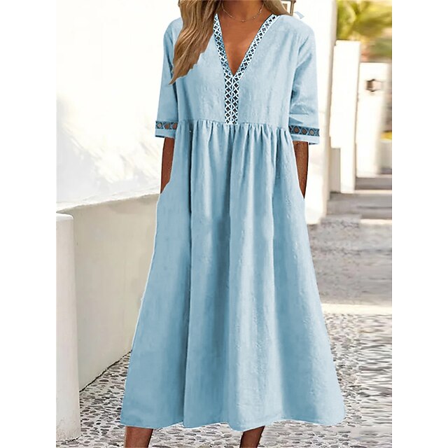 dames casual jurk katoen linnen jurk caftan jurk swing jurk midi jurk katoenmix basic klassiek ...