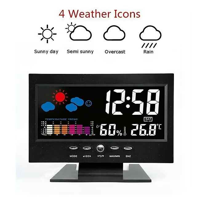 Weather Clock With Time Date Week Temperature Humidity Display Weather ...