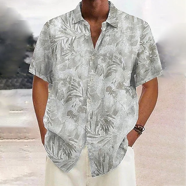 Men's Gradient Leaves Shirt Button Up Shirt Short Sleeve Tropical ...