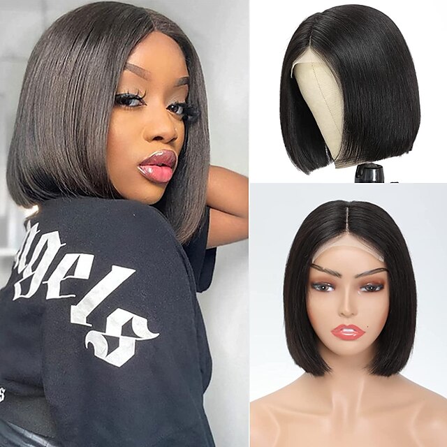 Short Straight Bob Wigs Human Hair 4x1 Lace T Part Bob Human Hair Wigs
