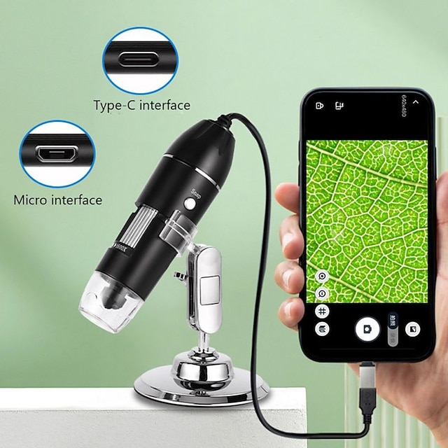 500X 1000X 1600X Digital Microscope Camera 3in1 Type-C USB Portable ...