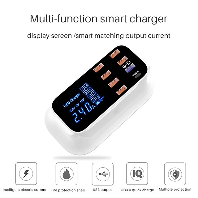 8USB Mobile Phone Fast Charging Digital Display QC3.0 Flash Charging ...