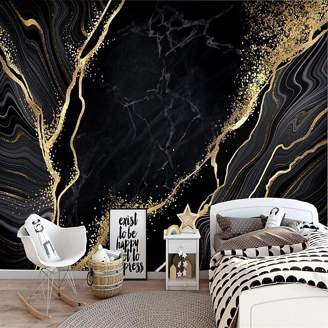 Cool Wallpapers Black Wallpaper Wall Mural Gold Silk Marble Suitable ...