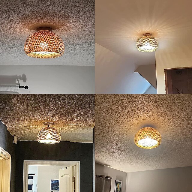 Creative Handmade Bamboo Weaving Natural Wind Ceiling Chandelier E27 ...