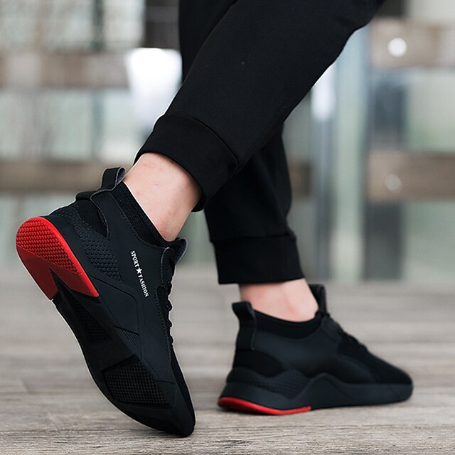 Men's Black Athletic Running Sneakers, Lightweight Breathable Mesh Lace ...