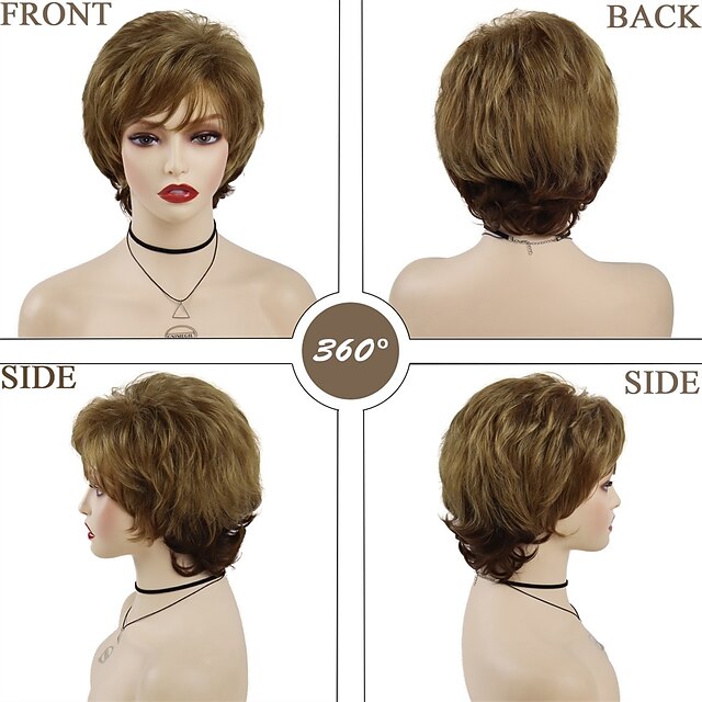 Synthetic Short Wigs for White Women Sandy Blonde Wig with Bangs Mix ...