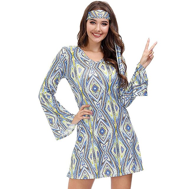 Hippie Retro Vintage Hippie 1970s Disco Dress Headpiece Women's Costume ...