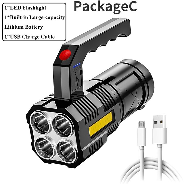 High Power Four-cell LED Flashlight USB Rechargeable Powerful LED ...