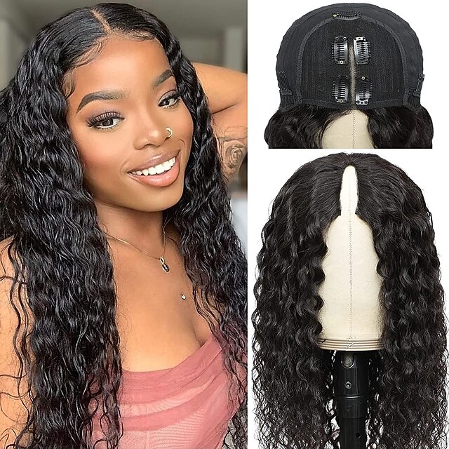 U Part Wig Water Wave Hair for Women Brazilian Hair Glueless Full Head ...