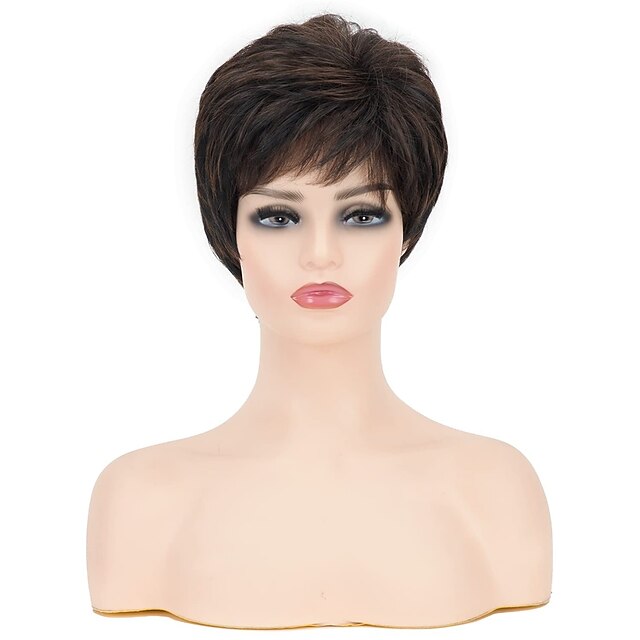 Blonde Highlight Short Pixie Bob Wig with Bangs Straight Ombre Blonde ...