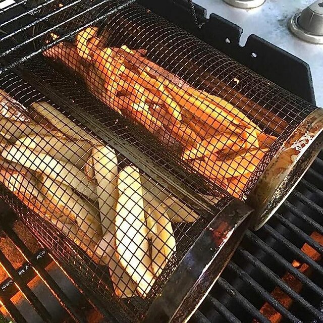 Rolling Grill Basket - SUS304 Stainless Steel Barbecue Cooking Grill ...