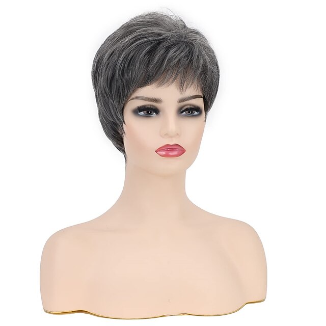 Blonde Highlight Short Pixie Bob Wig with Bangs Straight Ombre Blonde ...