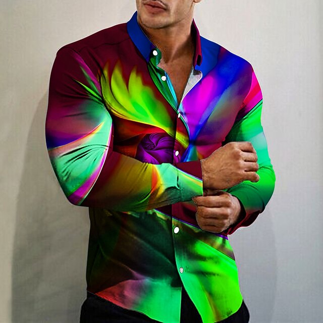 Men's Geometric Pattern Abstract Shirt Button Up Shirt Long Sleeve ...
