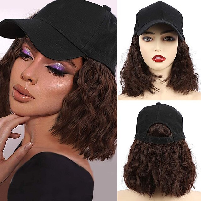 Hat Wig for Women Short Wave Baseball Cap Wig with Curly Hair ...