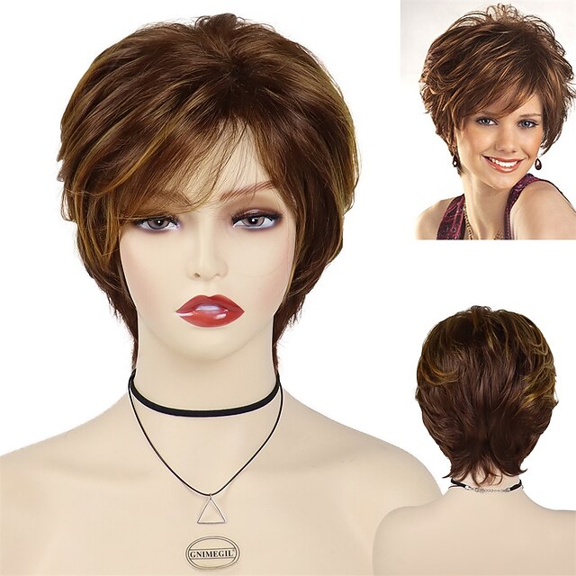 Synthetic Short Wigs for White Women Sandy Blonde Wig with Bangs Mix ...