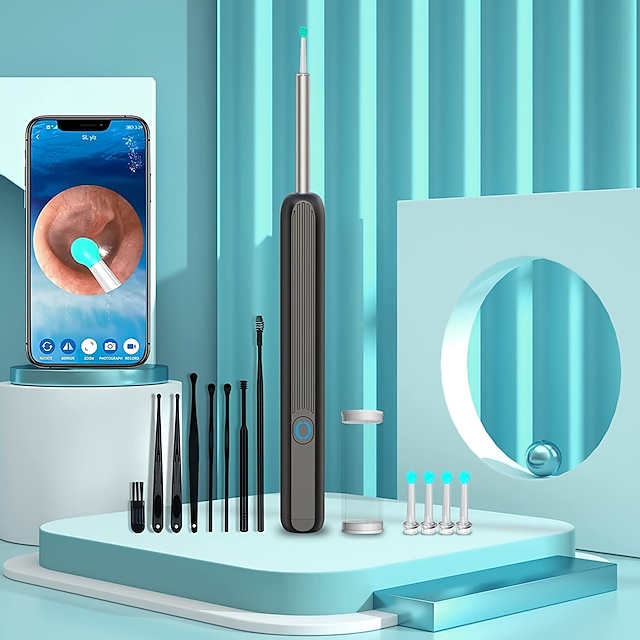 Rechargeable Ear Wax Removal Endoscope Kit with 5 Scoops, 8 Picks, and ...