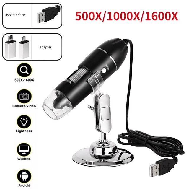 500X 1000X 1600X Digital Microscope Camera 3in1 Type-C USB Portable ...
