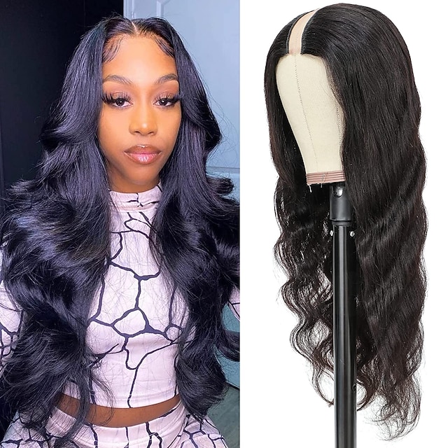 U Part Human Hair Wig for Woman Brazilian Body Wave Glueless 1x4 U ...
