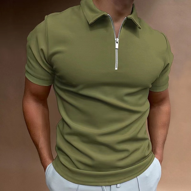 Men's Polo Shirt Quarter Zip Polo Casual Holiday Lapel Quarter Zip ...