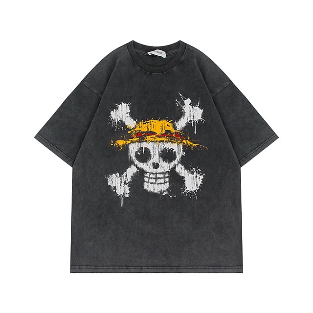 One Piece Monkey D. Luffy T-shirt Oversized Acid Washed Tee Print ...