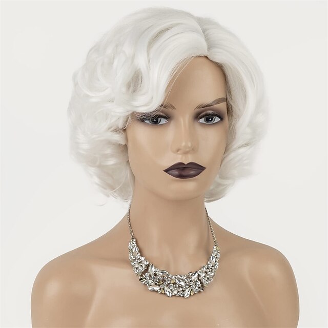 Short Curly White Wigs for Women Soft Big Curly Bob Wigs Synthetic Hair ...