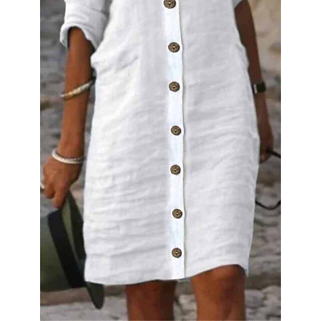 Mujer Vestido de Camisa Vestido informal Vestido de Algodón Algodón Vestido Midi Exterior Diario ...