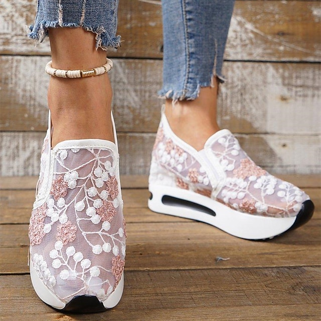Elegant Floral Embroidered Women's Mesh Sneakers - Perfect for Casual ...