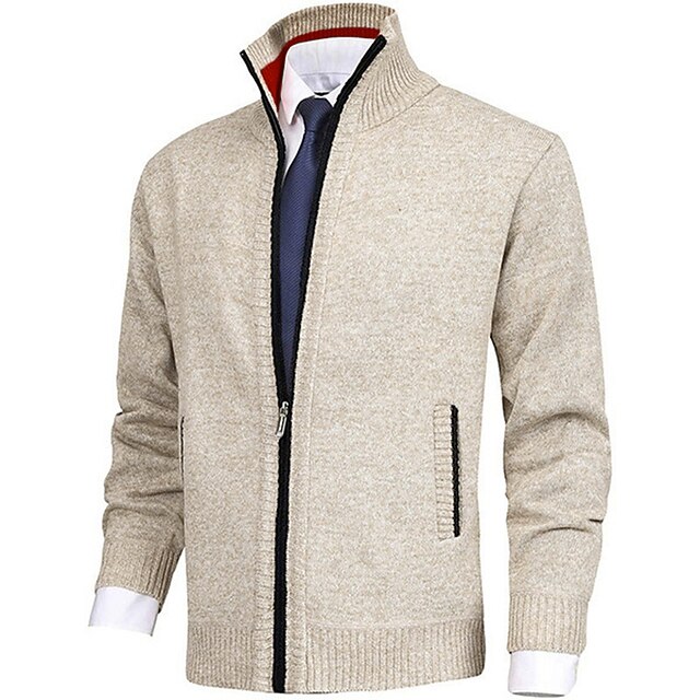 Men's Sweater Cardigan Sweater Zip Sweater Ribbed Knit Zipper Pocket ...