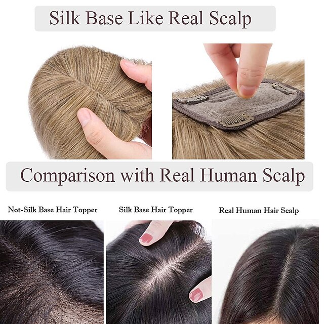 100% Human Hair Extensions 120% Density Silk Base Top Hairpiece Clip In ...