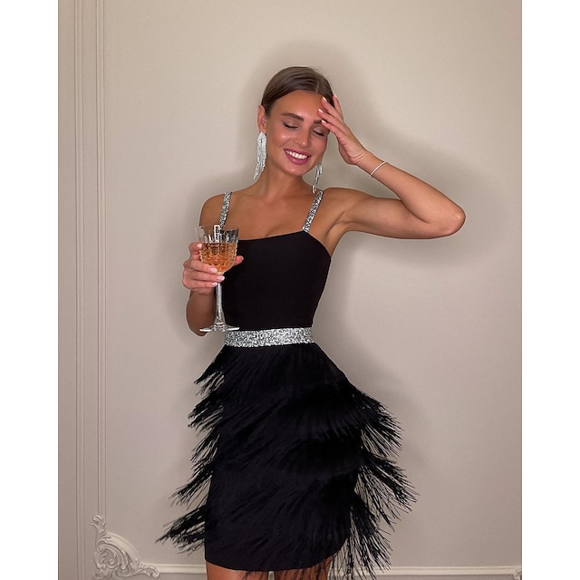 Retro / vintage Urlați 20 de ani Anii 1920 Scurt / Mini Rochie Flapper ...