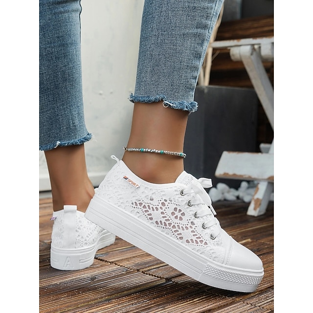 Dame Treningssko utendørs Daglig Lerretsko Plattform joggesko Hvite sko ...