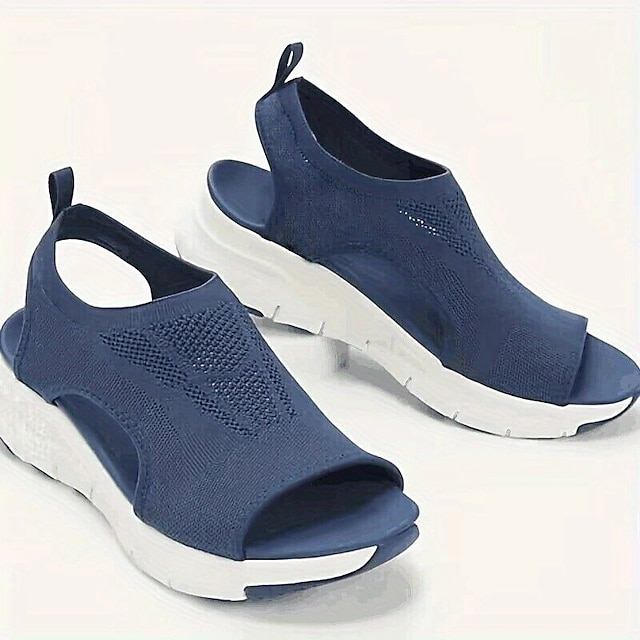 Women's Navy Blue Open-Toe Athletic Sandals - Breathable Knit Upper and ...