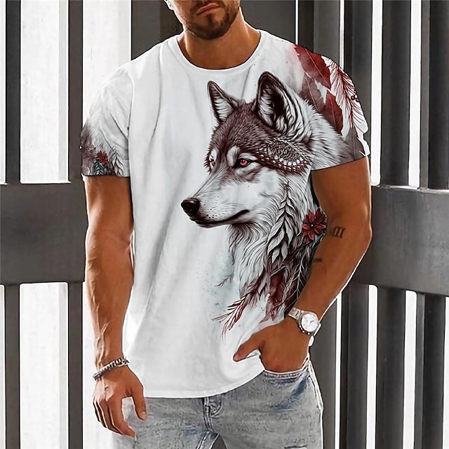 Men's Graphic Animal Wolf T Shirt Short Sleeve T shirt 3D Print Crew ...