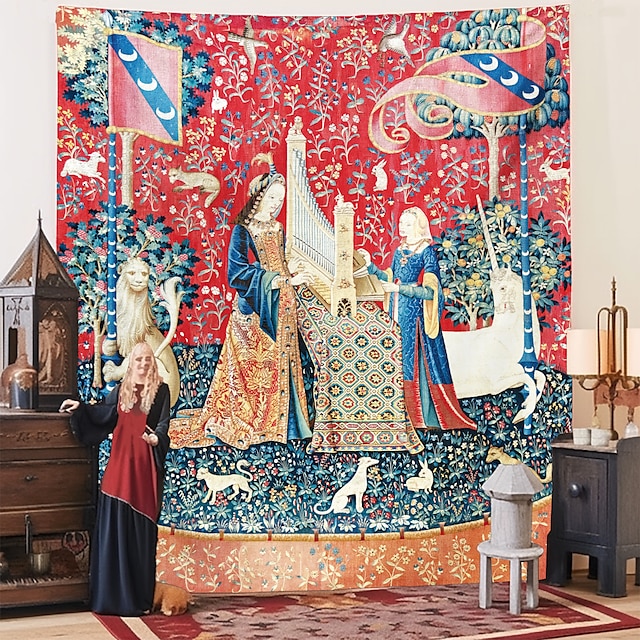Medieval Lady Painting Tapestry Middle Age Tapestry Wall Art Large ...