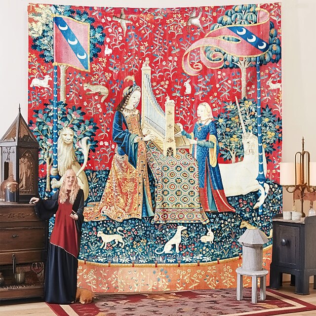 Medieval Lady Painting Tapestry Middle Age Tapestry Wall Art Large ...