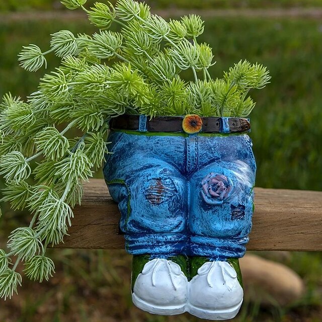 Funny Indoor And Outdoor Flower Pots Resin Denim Pants Ornaments ...