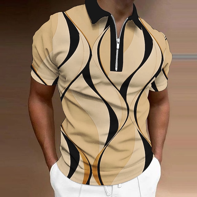 Men's Geometric Zip Polo Shirts Golf Shirt Short Sleeve Polo Shirts ...