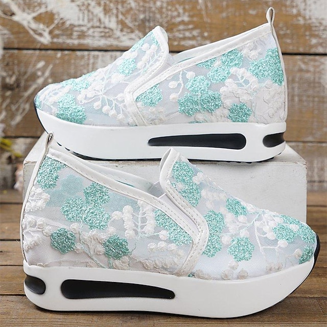 Elegant Floral Embroidered Women's Mesh Sneakers - Perfect for Casual ...