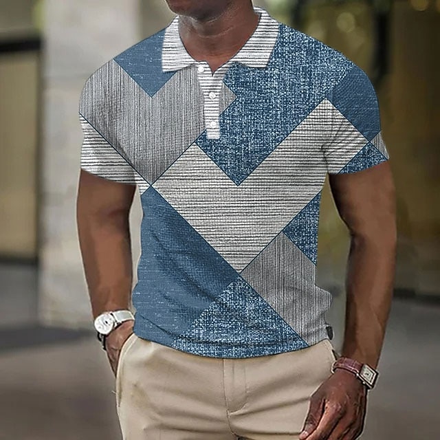 Hombre Ajedrez Estampados Geometría polo gofrado POLO Polo de solapa ...