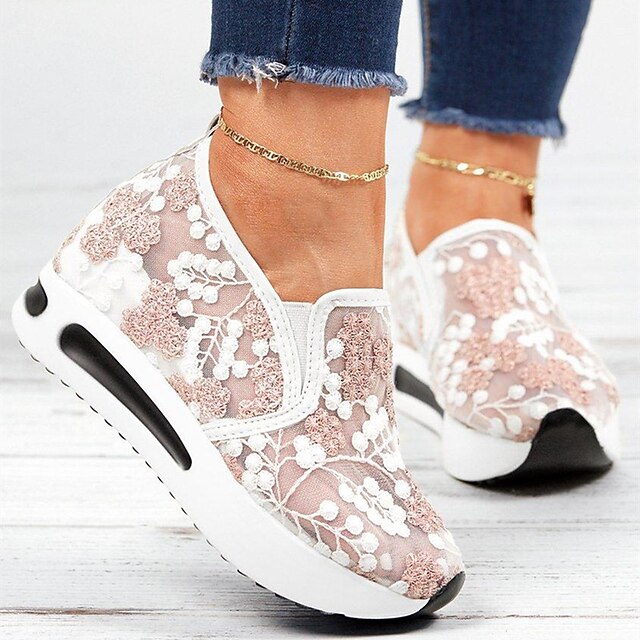 Elegant Floral Embroidered Women's Mesh Sneakers - Perfect for Casual ...