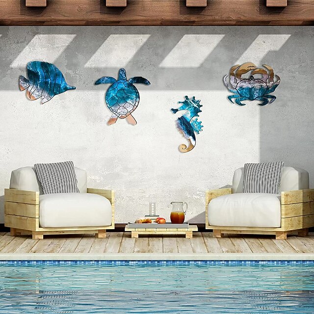 Set of 4 Seahorse Wall Decor Sea Turtle Fish Crab Starfish Sea Urchin ...