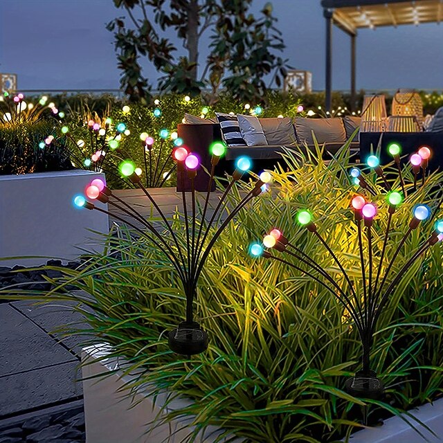 Solar Garden Light Waterproof Firefly Lights Outdoor Starburst Swaying Lights 2 Modes 6/8/10 ...