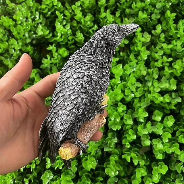 Crow Statue, Black Raven Bird Wall Sculpture, Simulation Animal ...