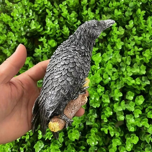 Crow Statue, Black Raven Bird Wall Sculpture, Simulation Animal ...