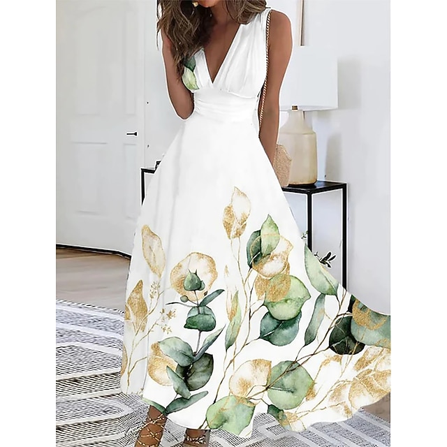 Dames Casual jurk Swingjurk Bloemig Afdrukken V-hals Maxi-jurk Modieus Streetwear Buiten ...