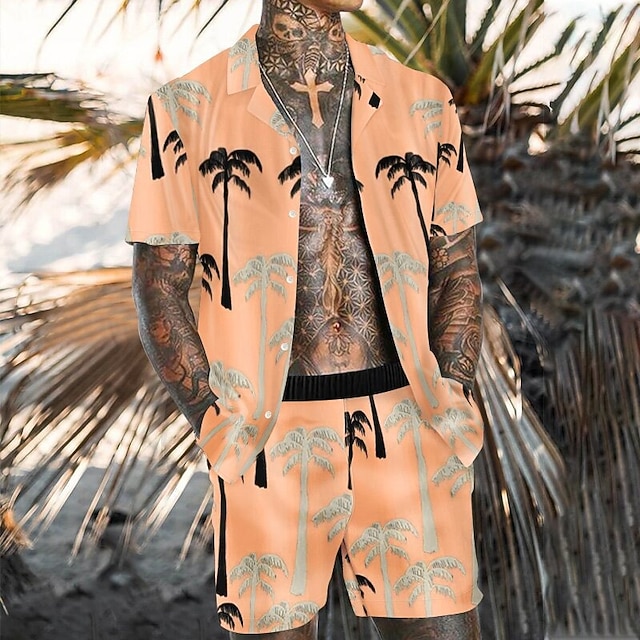 Men's Floral Tribal 2pcs Shirts Sets Summer Hawaiian Shirt Short Sleeve ...