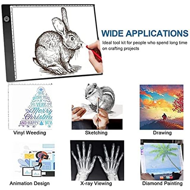 A4 LED Light Pad, Tracing Light Table with Scale Art, Light Table with ...