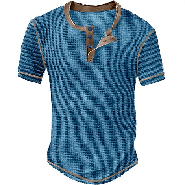 Men's Waffle Henley Shirt Tee Short Sleeve Plaid Checkered Fashion ...