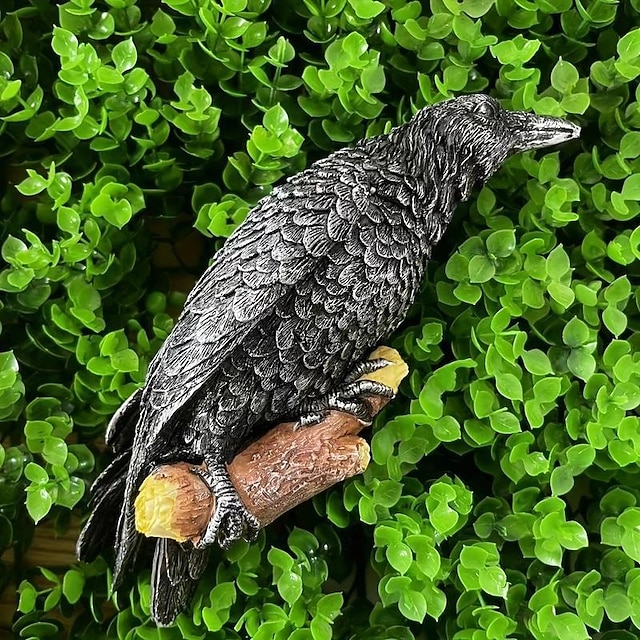 Crow Statue, Black Raven Bird Wall Sculpture, Simulation Animal ...
