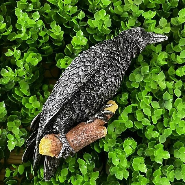 Crow Statue, Black Raven Bird Wall Sculpture, Simulation Animal ...